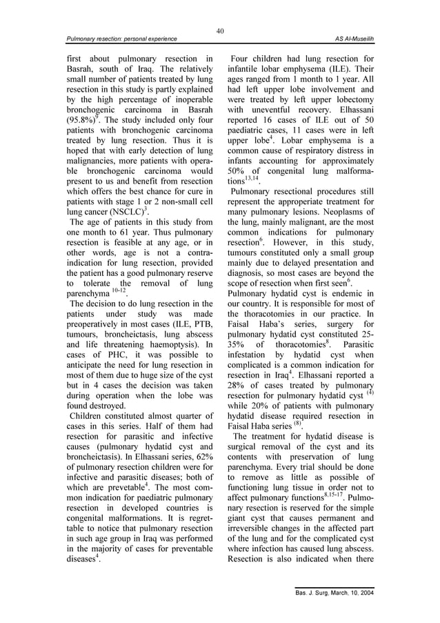 Pulmonary resection in basrah: personal experience | PDF