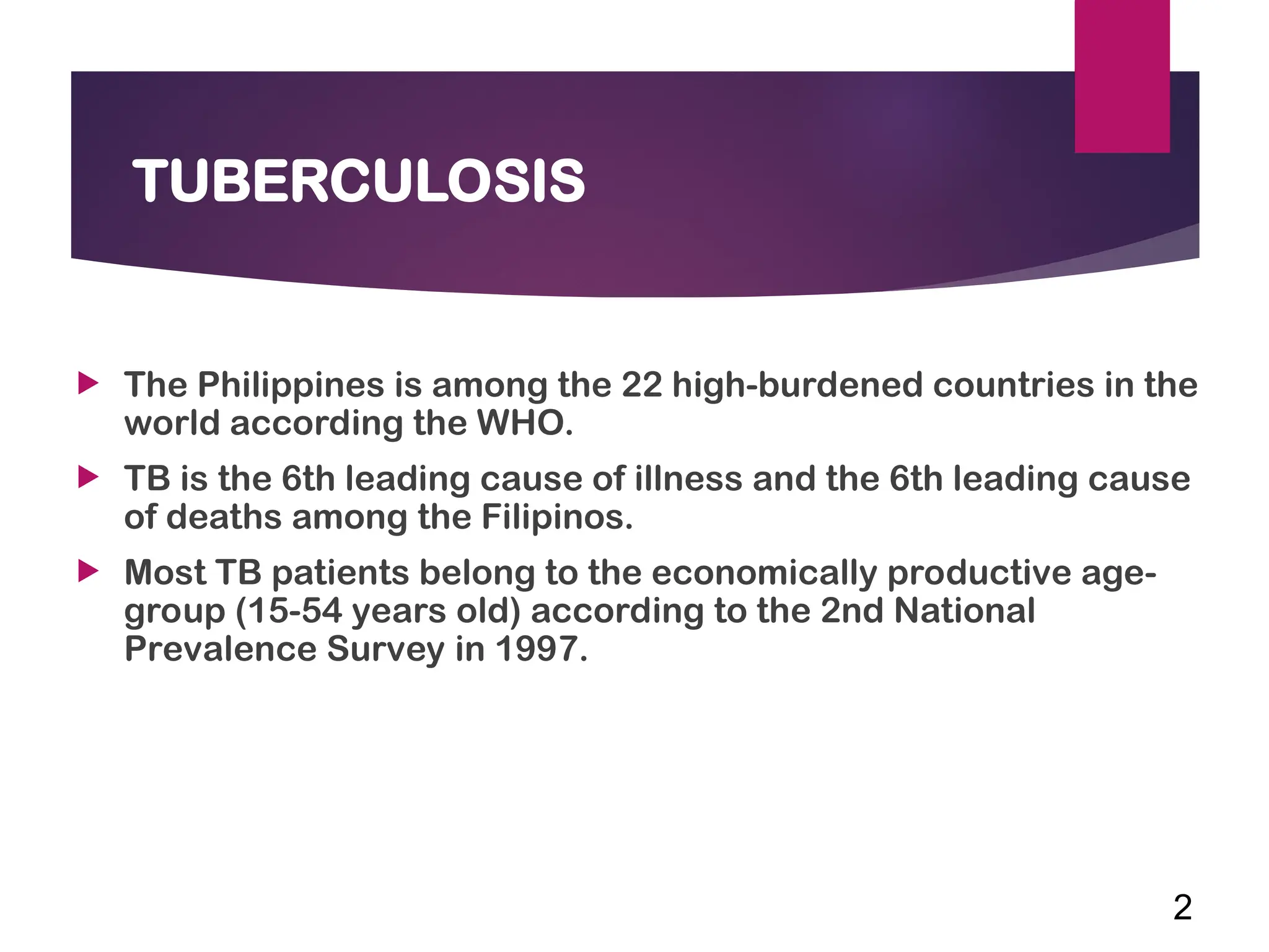 Pulmonary Tuberculosis-The Philippines is among the 22 high-burdened ...