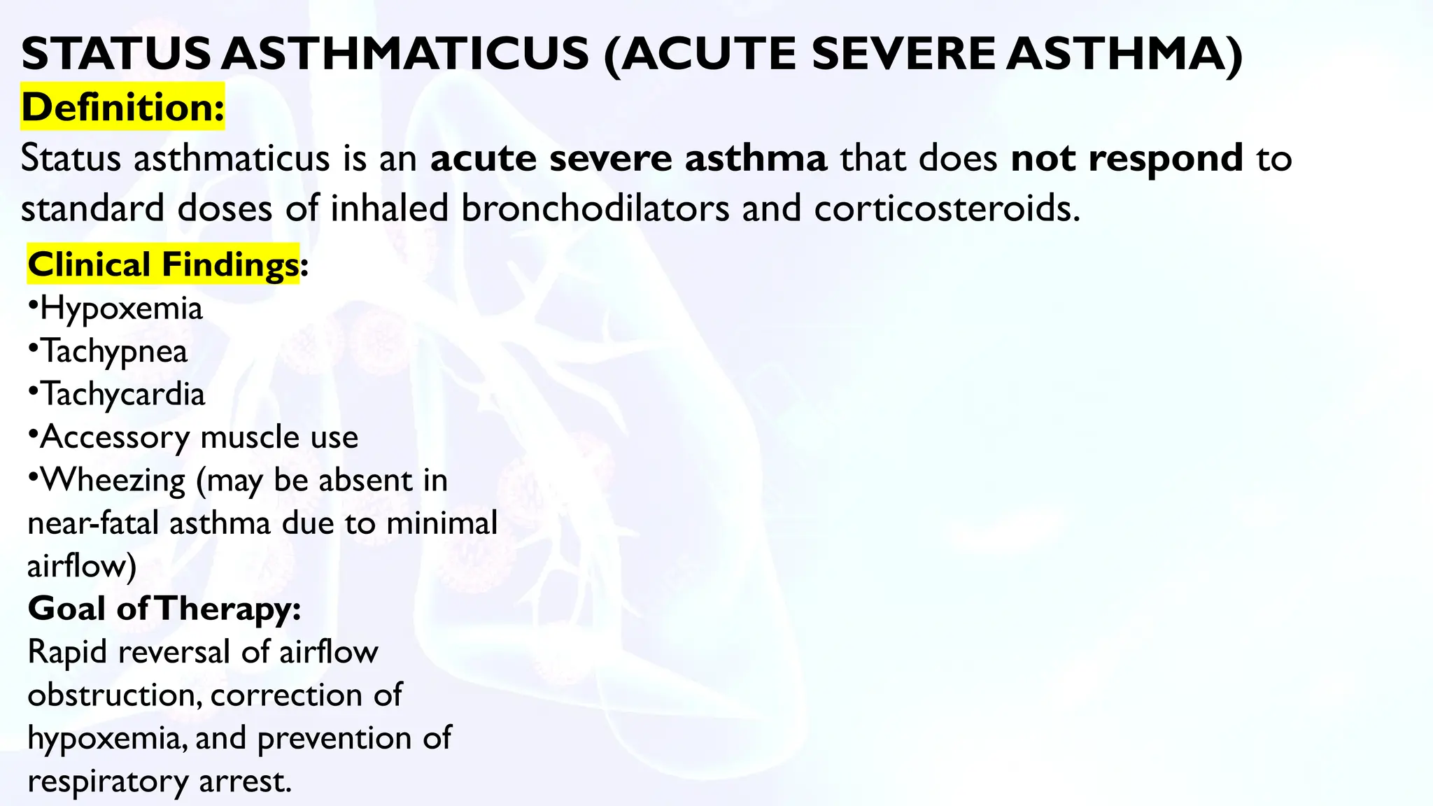 pulmonary topic - asthma, pneumonia,status asthematicus ,acute ...
