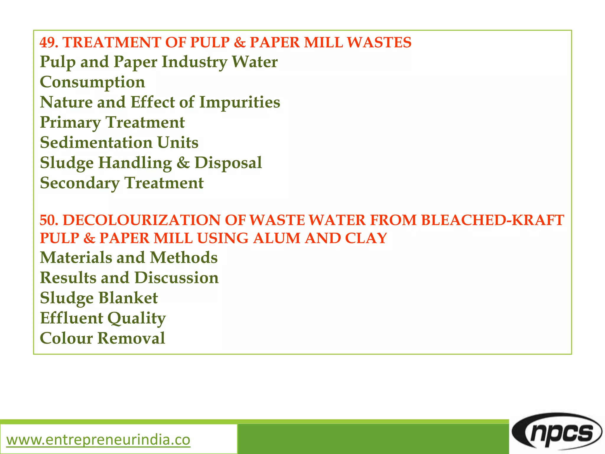 Pulp and Paper Industry (Pulp Mill, Paper Mill, Printing and Writing ...