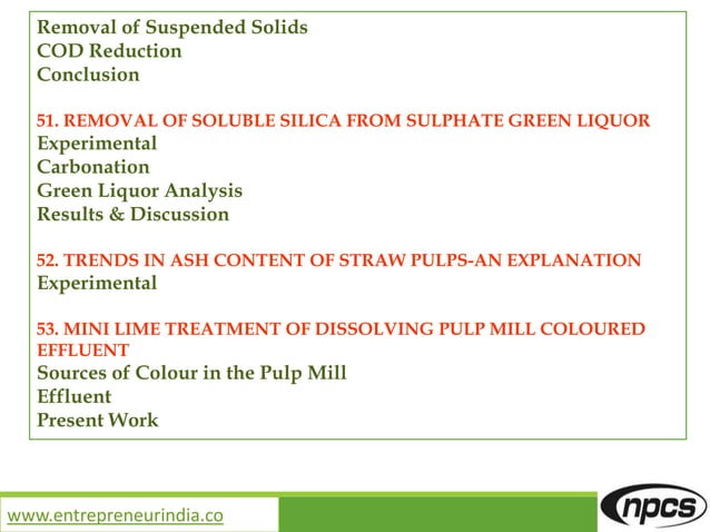 Pulp and Paper Industry (Pulp Mill, Paper Mill, Printing and Writing ...