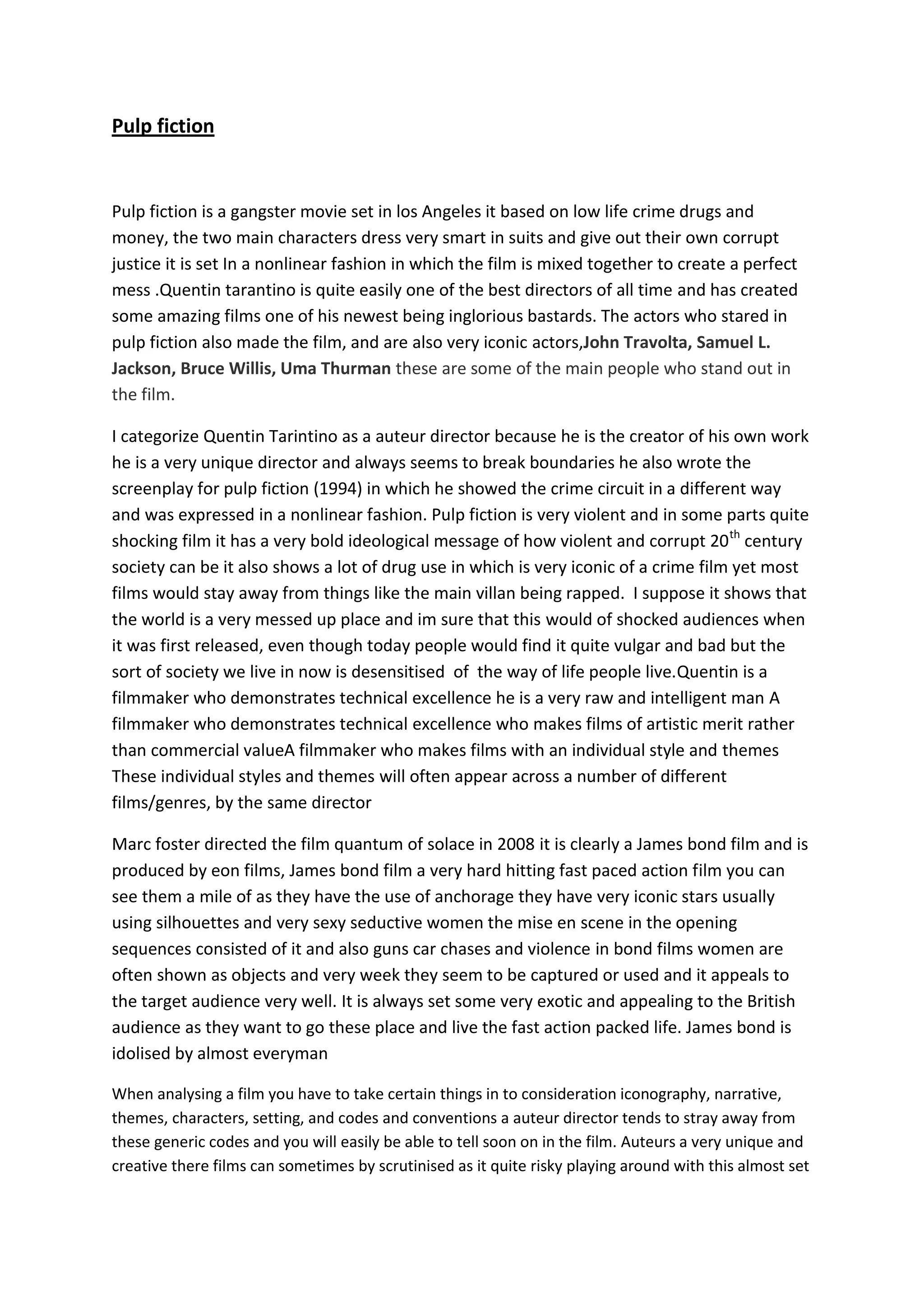 Pulp fiction analyse | DOCX | Screenwriting | Content Production