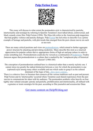 Pulp Fiction Essay | PDF
