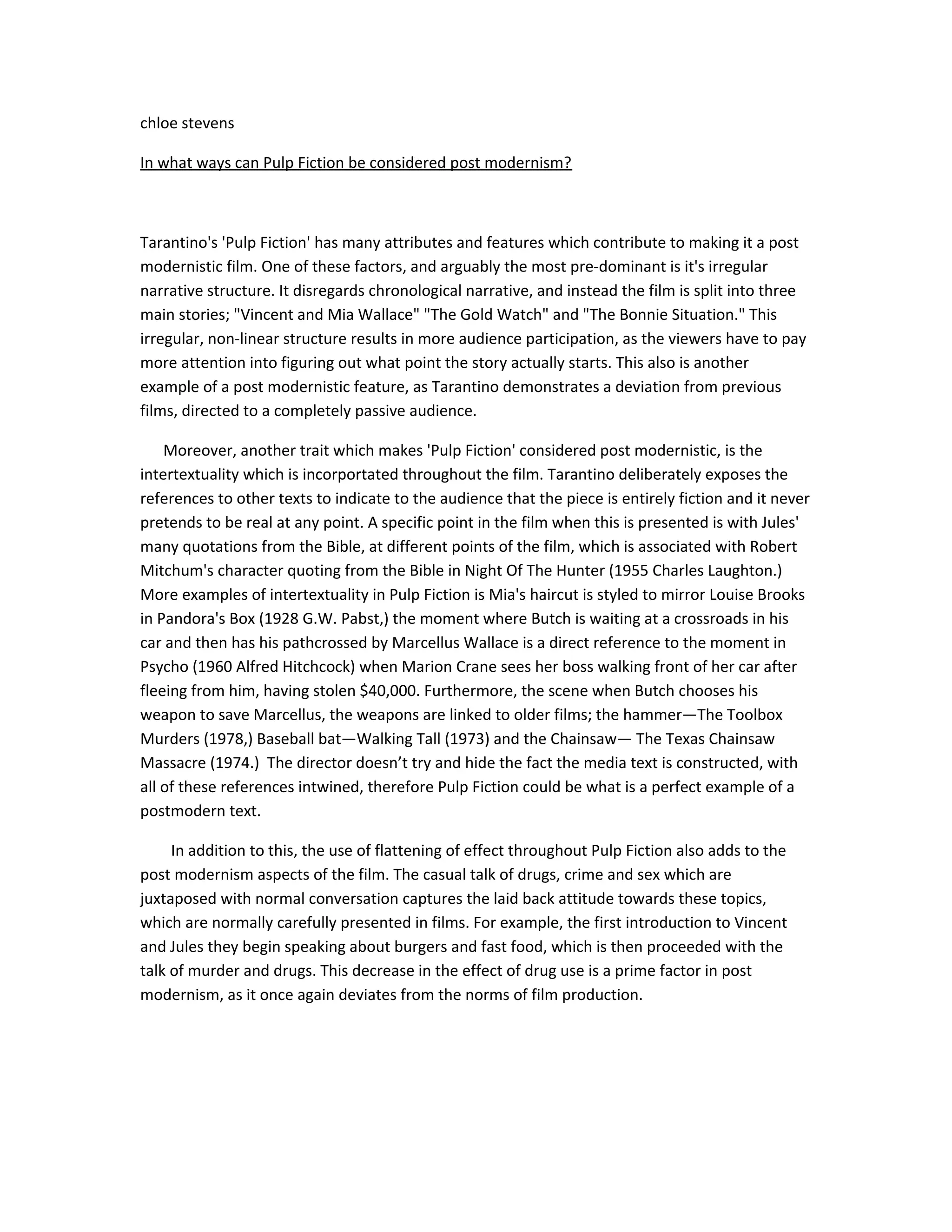 Pulp fiction post modernism | RTF