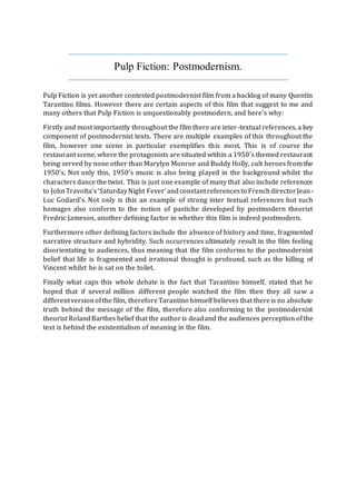 Pulp fiction postmodernism | DOCX
