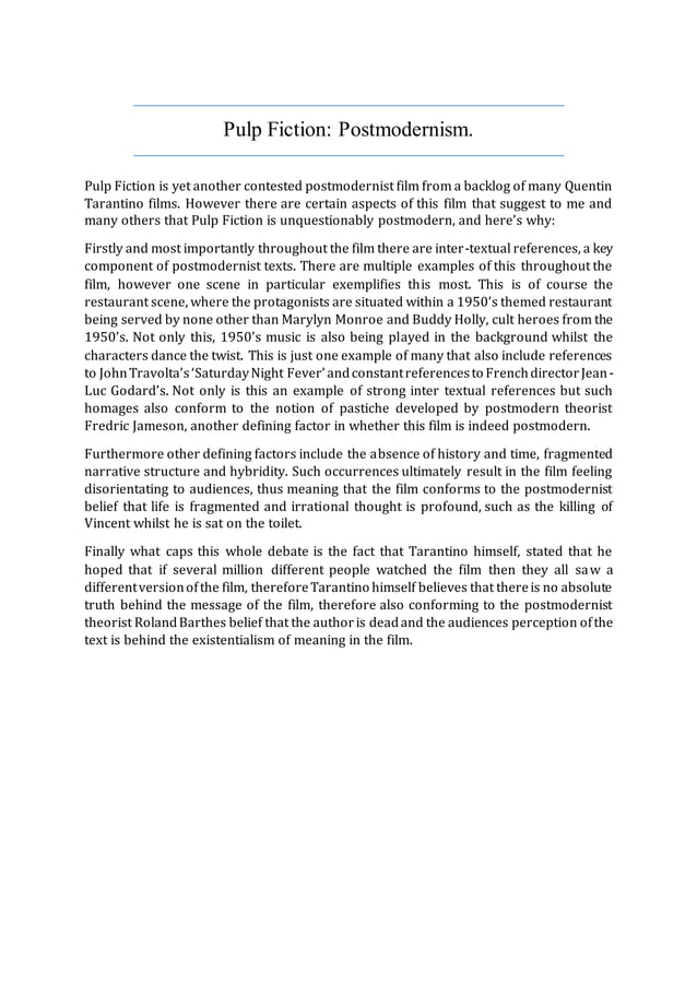 Pulp fiction postmodernism | DOCX