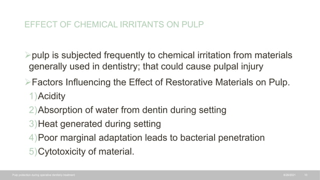 Pulp protection during operative dentistry treatment by dr. ebsa | PPTX
