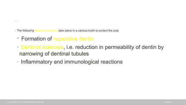 Pulp protection during operative dentistry treatment by dr. ebsa | PPTX