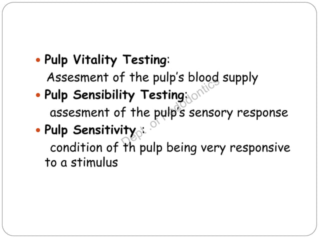Pulp vitality test new | PPT | Dental Health | Diseases and Conditions