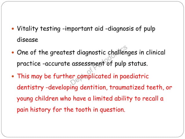 Pulp vitality test new | PPT | Dental Health | Diseases and Conditions