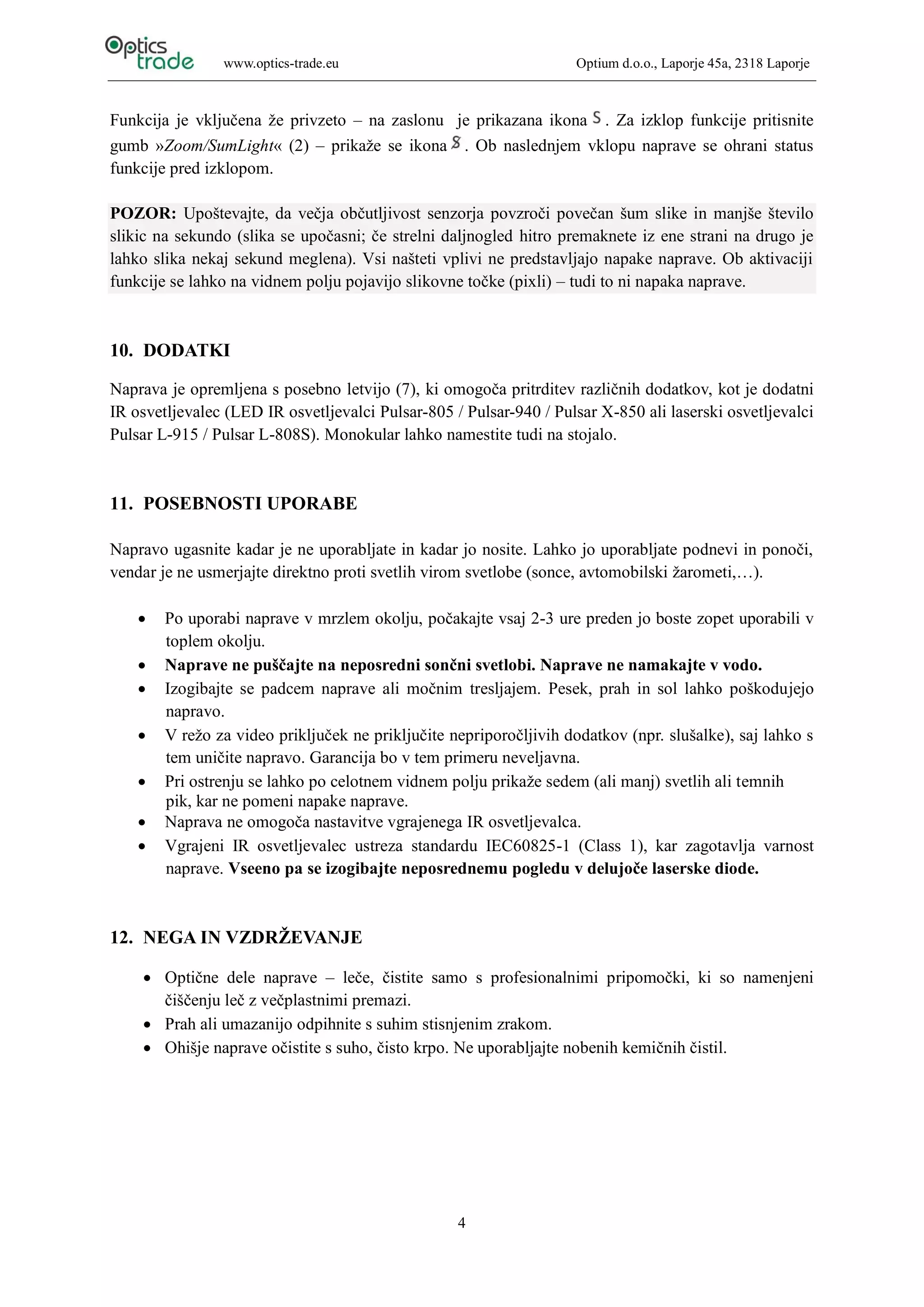 Navodilo | Pulsar digitalni monokular Digiforce X950, X970 | Optics ...