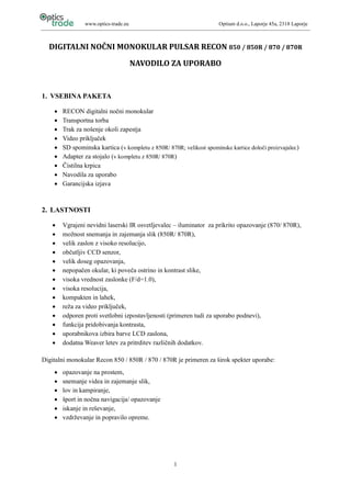 Navodilo | Pulsar digitalni monokular Recon 850/850R/870/870R | Optics ...