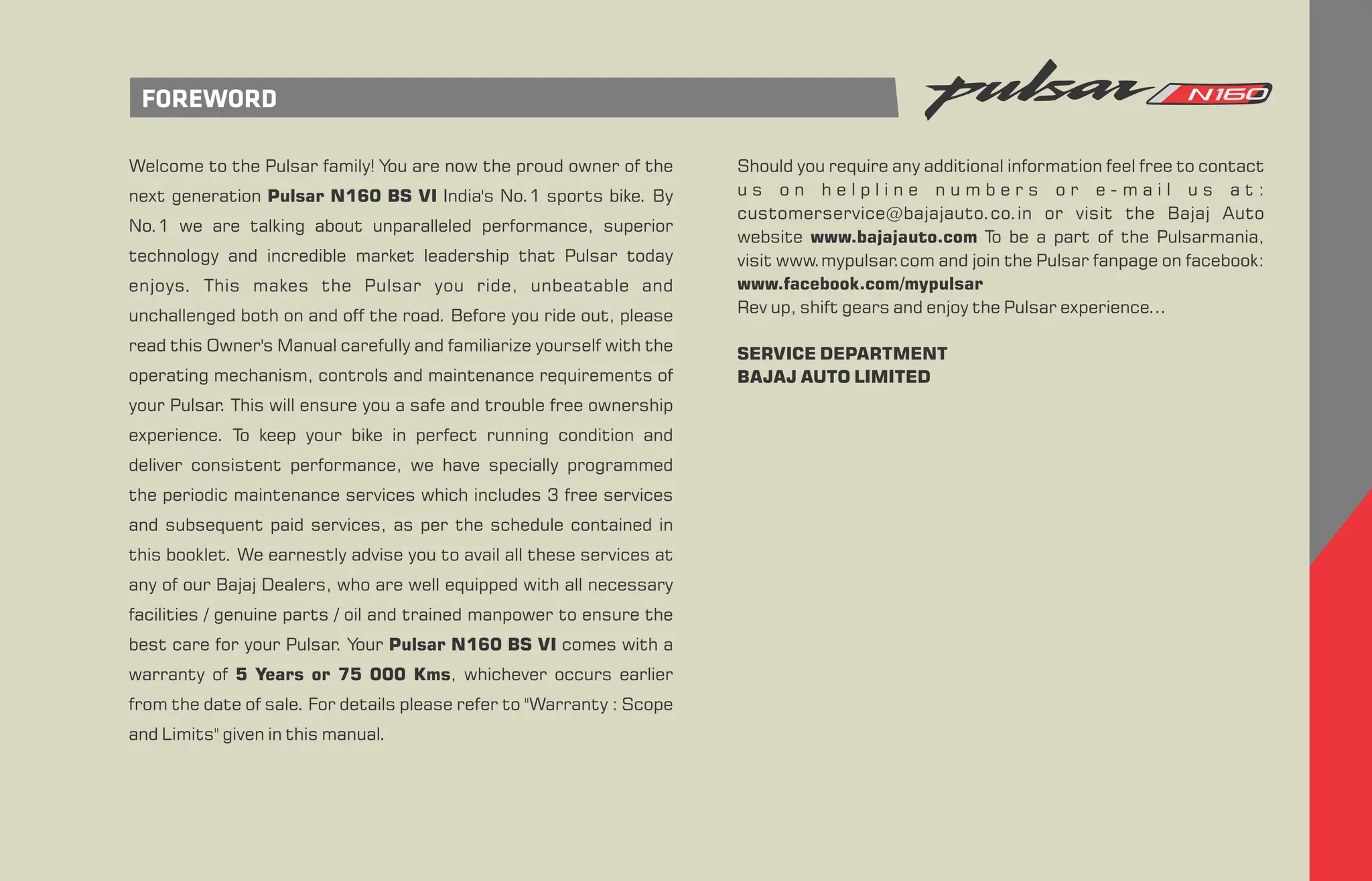 Pulsar N160 OM User Manual kindly download here. | PDF