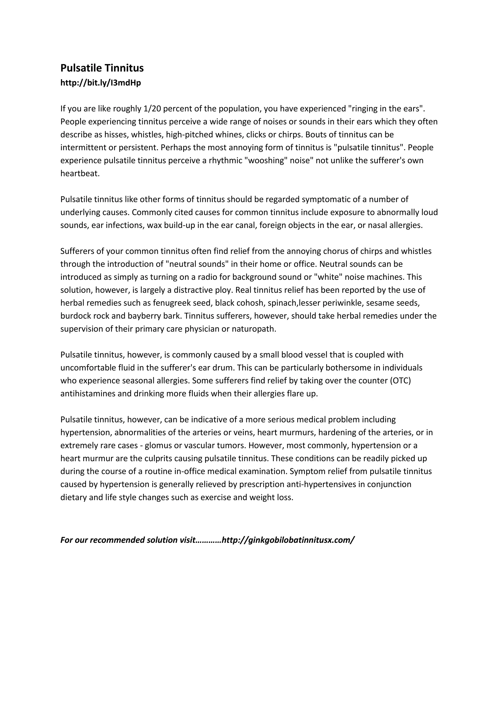 Pulsatile tinnitus | DOCX