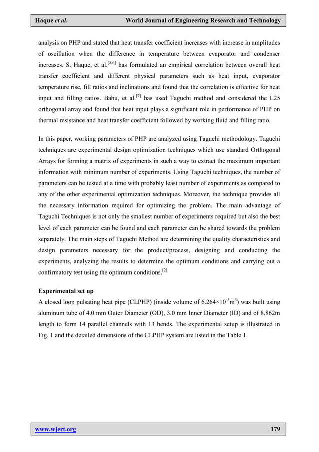 PARAMETRIC OPTIMIZATION OF PULSATING HEAT PIPE BY TAGUCHI METHOD | PDF