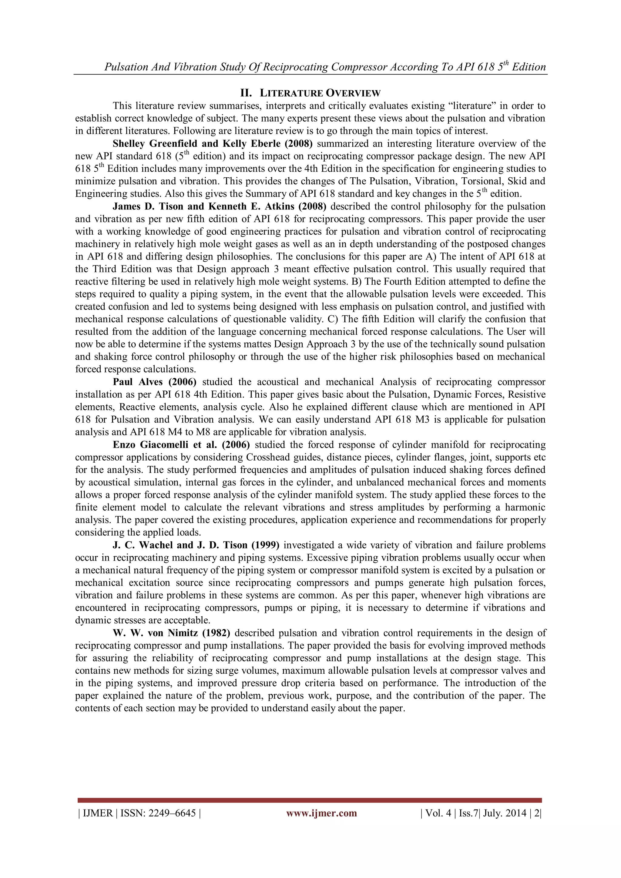 Pulsation and vibration study of reciprocating compressor according to ...