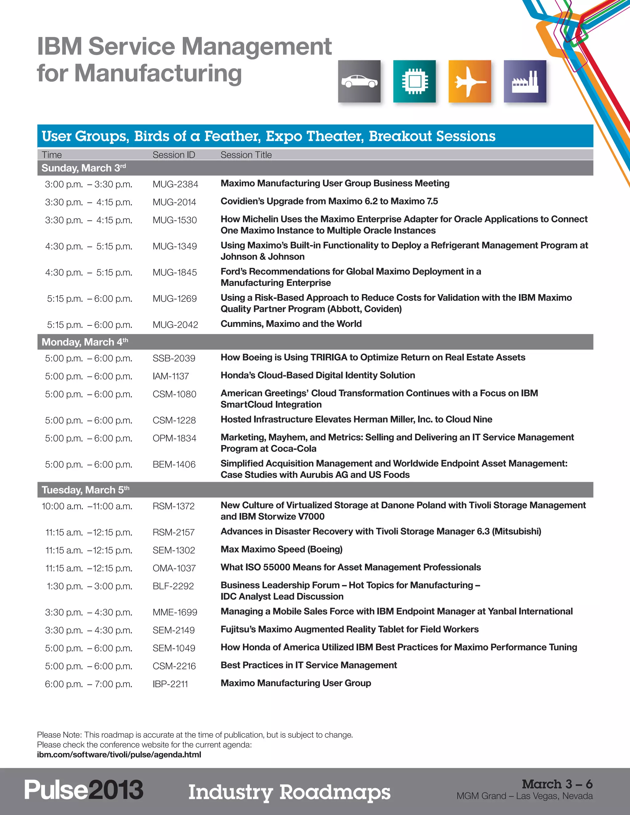 Pulse 2013 Session Roadmap for Manufacturing | PDF