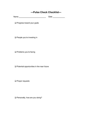 Pulse Check Checklist | DOCX | Christianity | Religion & Spirituality