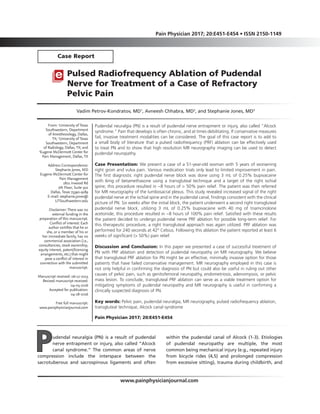 Pulsed radiofrequency ablation of pudendal nerve for treatment of a case of refractory pelvic ...