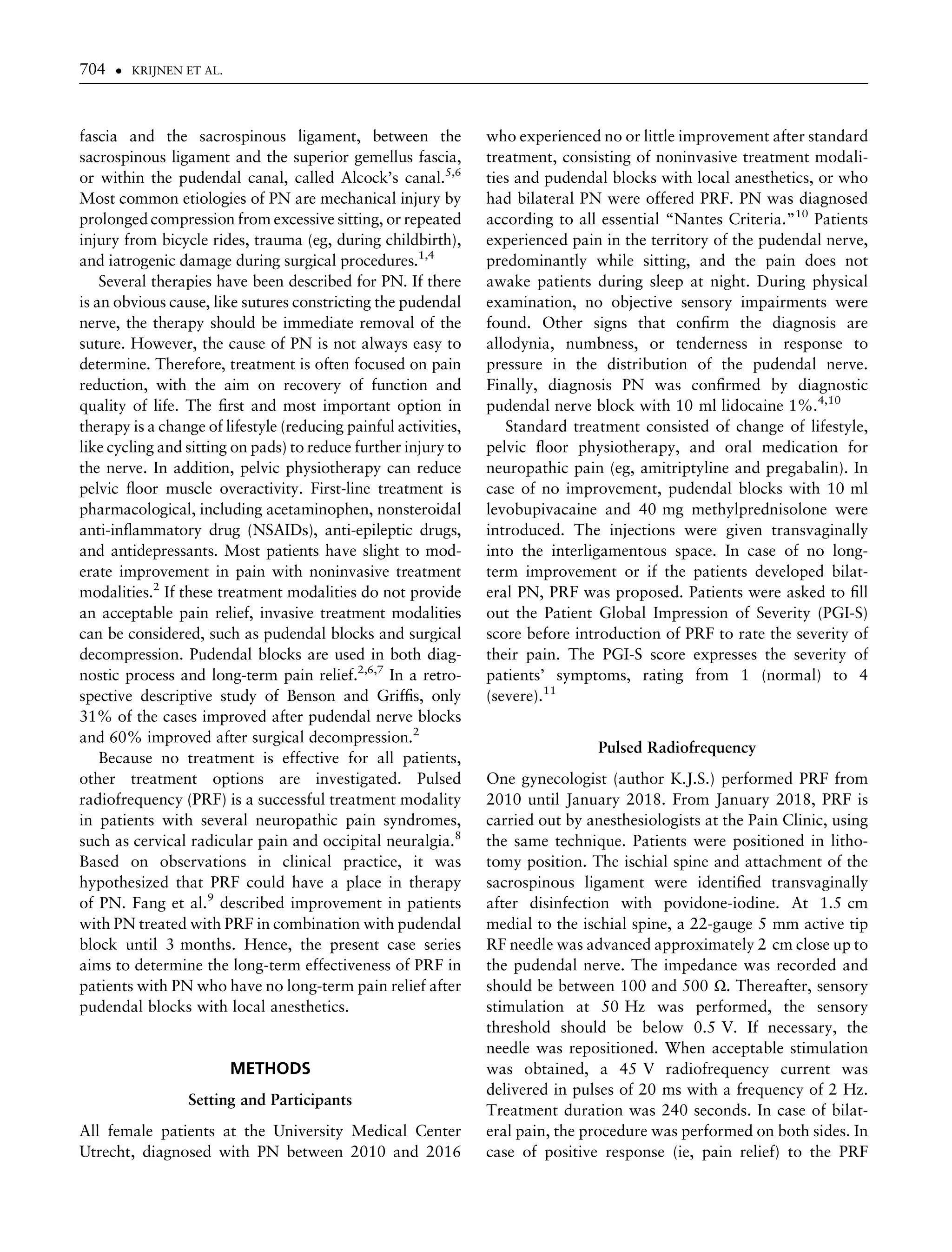 Pulsed Radiofrequency of Pudendal Nerve for Treatment in Patients with Pudendal Neuralgia. A ...