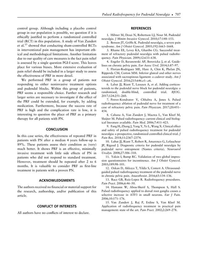 Pulsed Radiofrequency of Pudendal Nerve for Treatment in Patients with Pudendal Neuralgia. A ...
