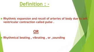 pulse introduction , definition , sites of pulse , factors affecting of ...