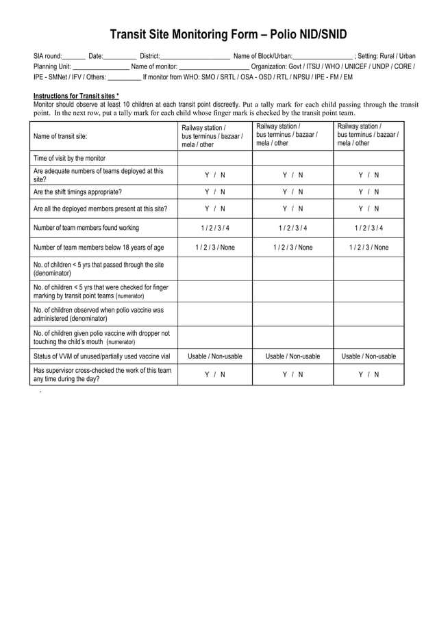 Pulse Polio SIA monitoring Checklist formats.doc