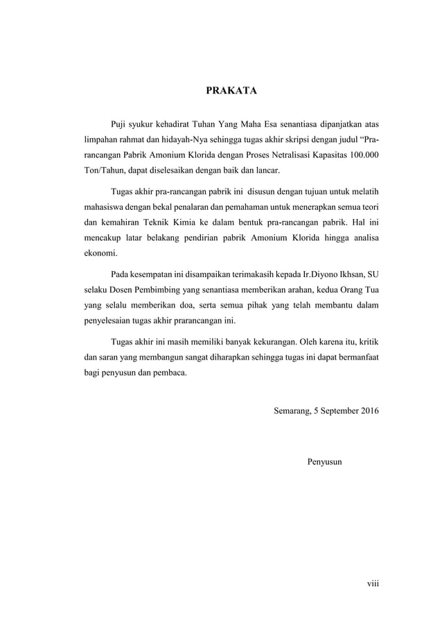 Pra-Rancangan Pabrik Amonium Klorida dengan Proses Netralisasi ...