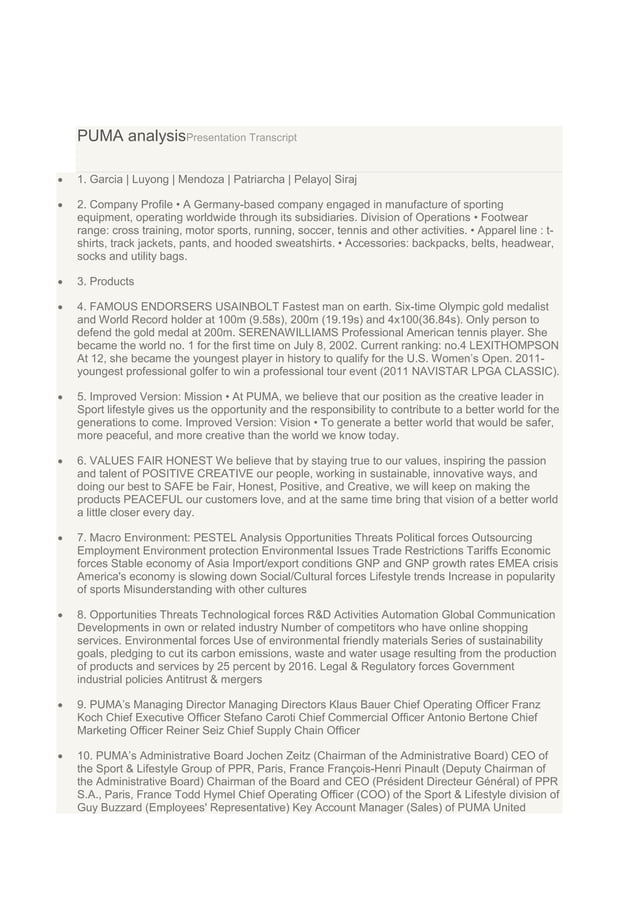 Puma analysis presentation transcript | PDF
