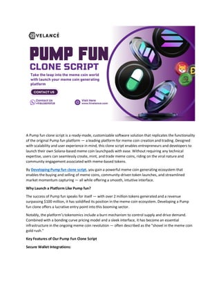 Pump Fun Clone Script : Develop a Community-Driven Meme Coin generating Ecosystem | PDF