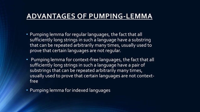 Pumping lemma Theory Of Automata | PPTX | Programming Languages | Computing
