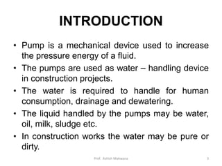 Pumping equipments_Advanced Construction Technology (Semester-6), Civil ...