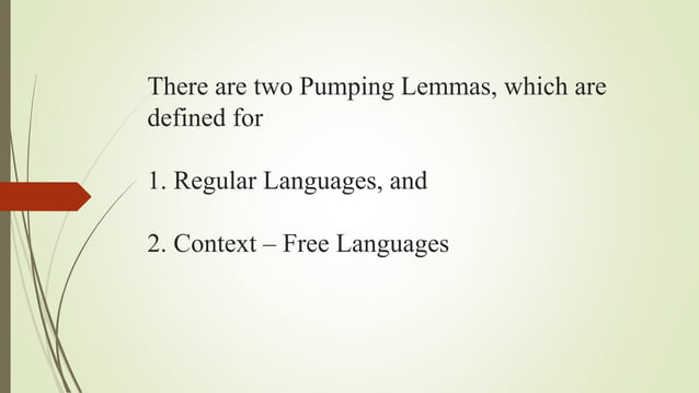 Pumping lemma | PPTX | Programming Languages | Computing