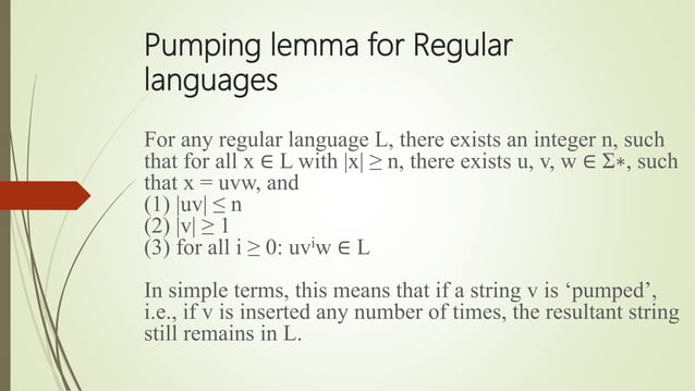 Pumping lemma | PPTX | Programming Languages | Computing