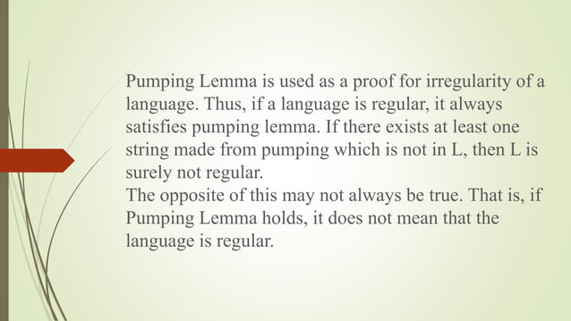 Pumping lemma | PPTX | Programming Languages | Computing