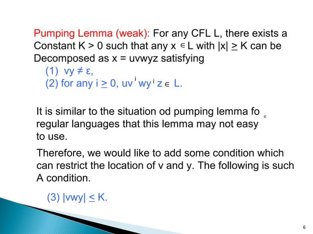 Pumping lemma for cfg | PPT | Programming Languages | Computing