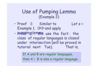 Pumping lemma for regular set h1 | PPT
