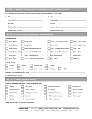 Pumpkin Kidz Admission Form | PDF
