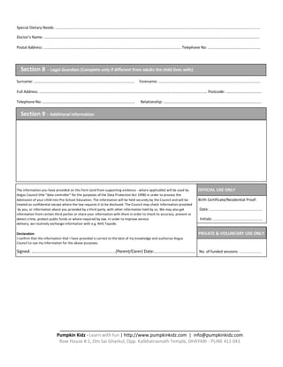 Pumpkin Kidz Admission Form | PDF