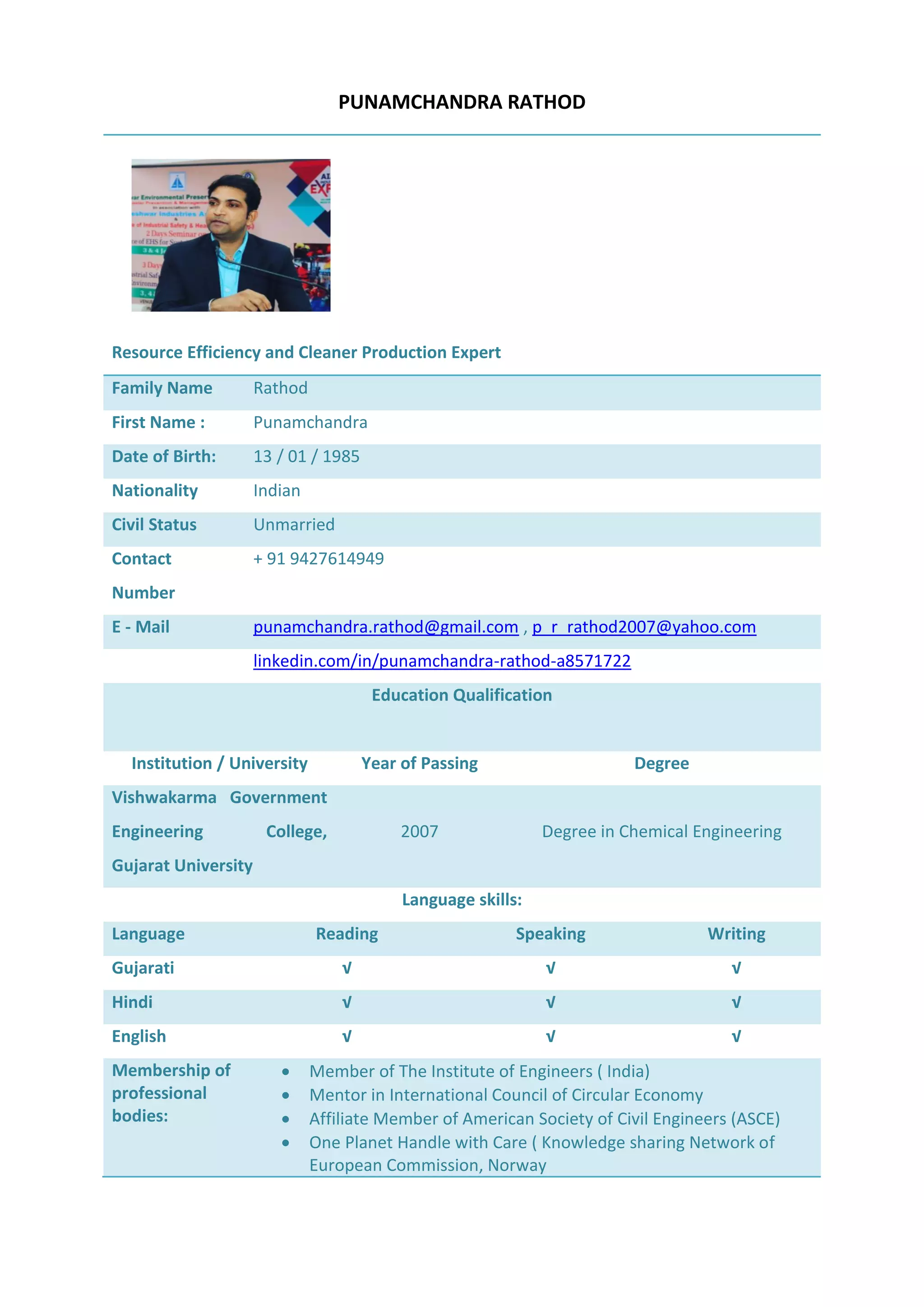 Punamchandra rathod GCPC Biodata | PDF