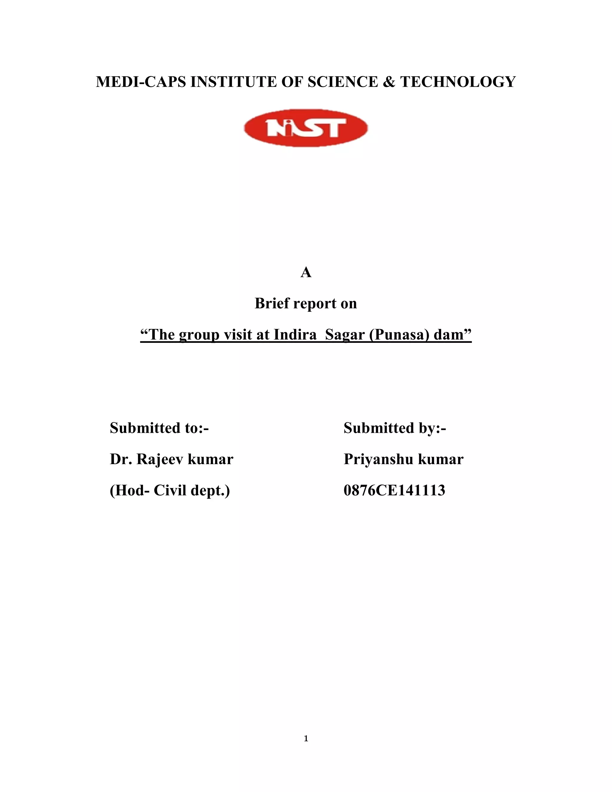 Punasa report on indra sagar Dam, 9608684800 | PDF