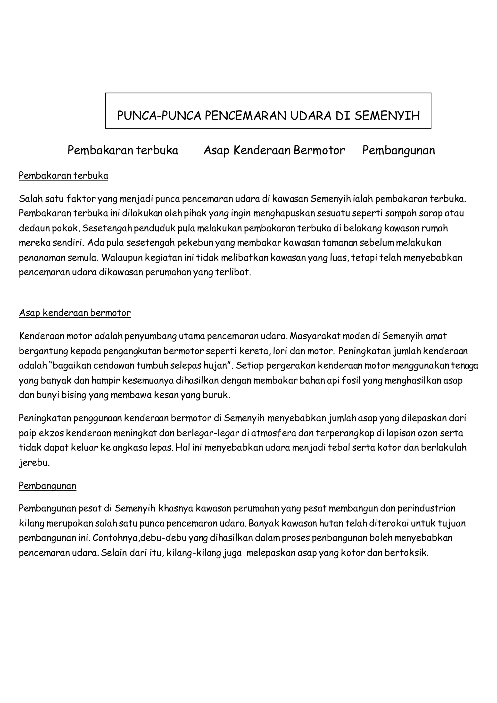 Punca punca pencemaran udara | DOCX