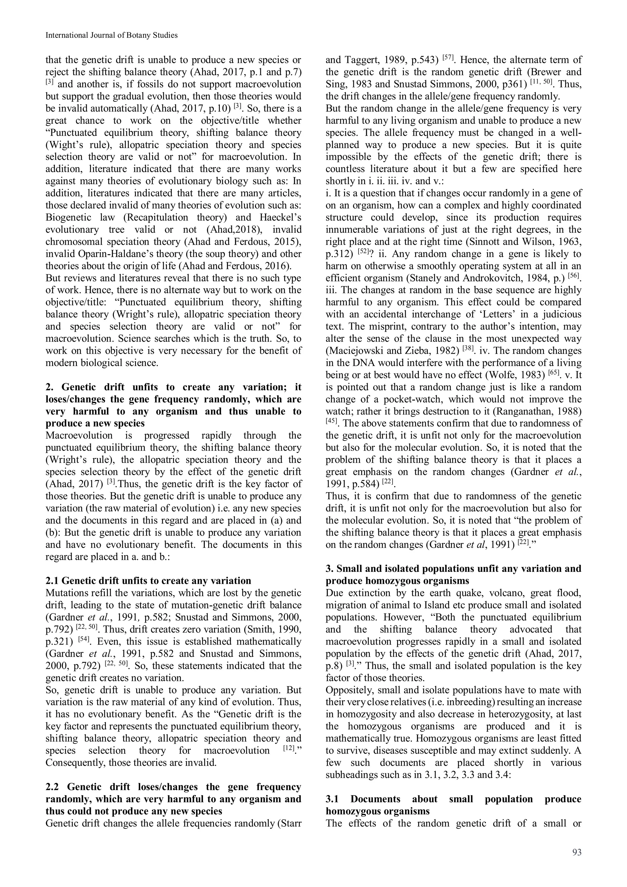 Punctuated equilibrium theory, shifting balance theory, allopatric speciation theory and species ...