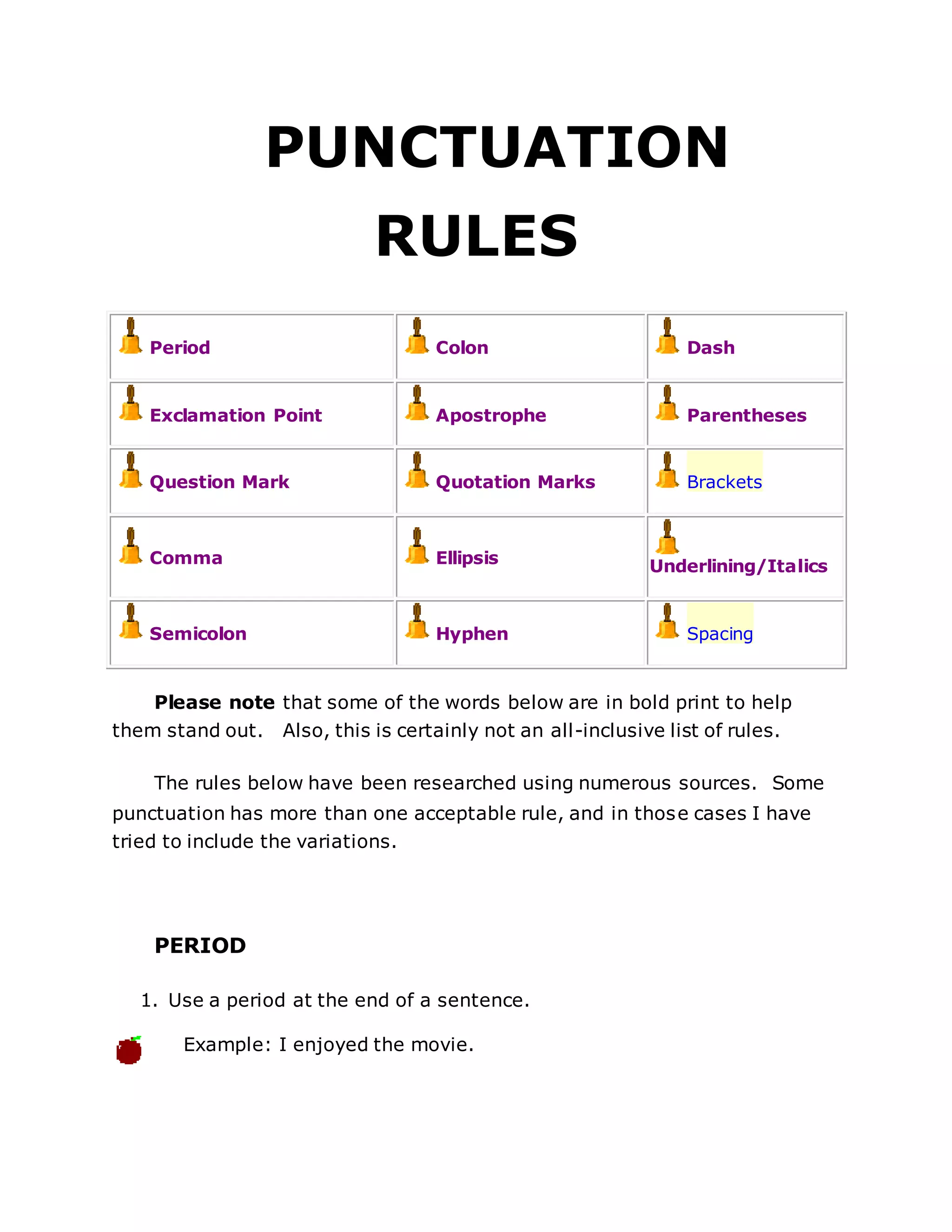 Punctuation marks and their rules. | DOCX