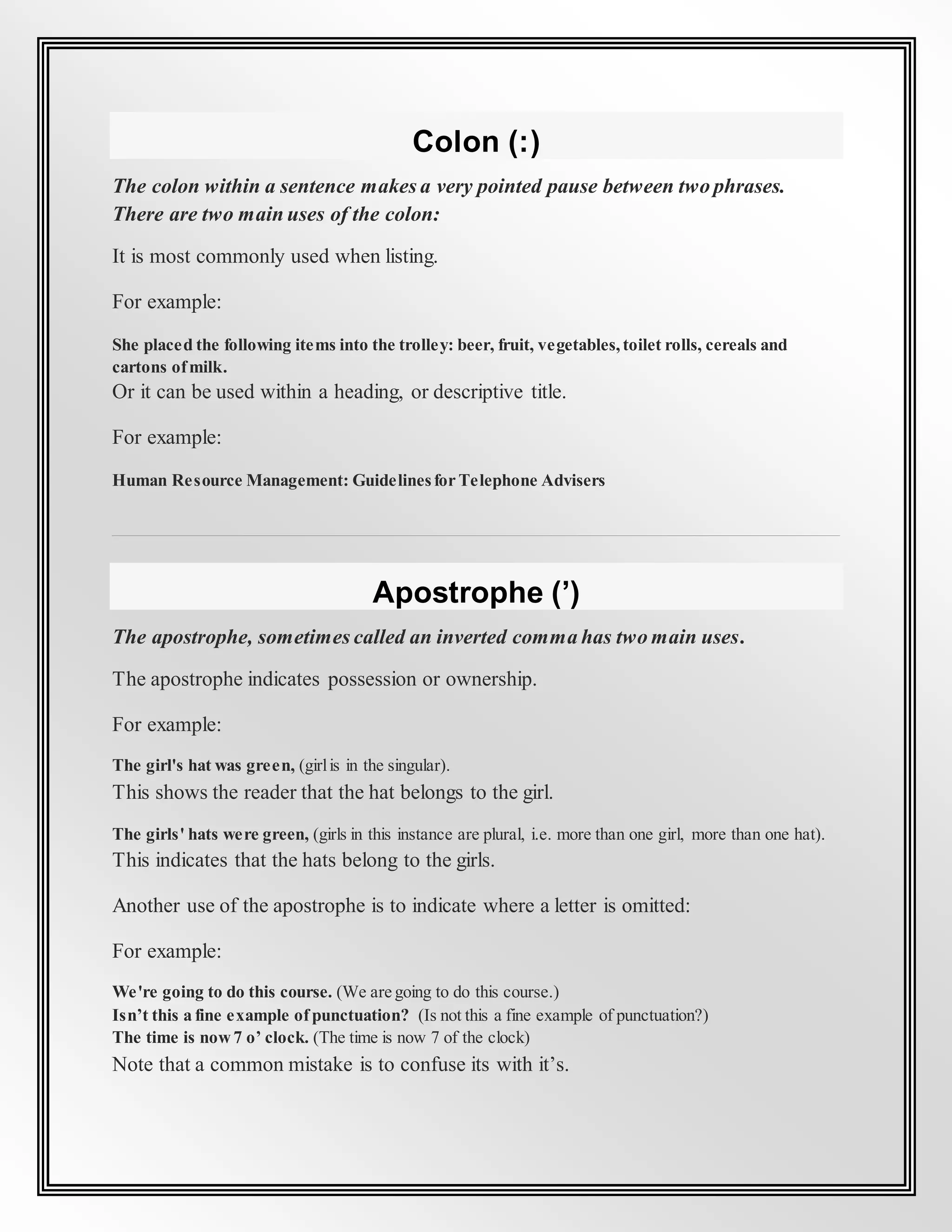 Punctuation and its uses in a report | DOCX