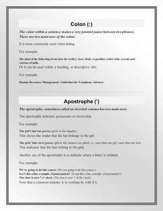 Punctuation and its uses in a report | DOCX