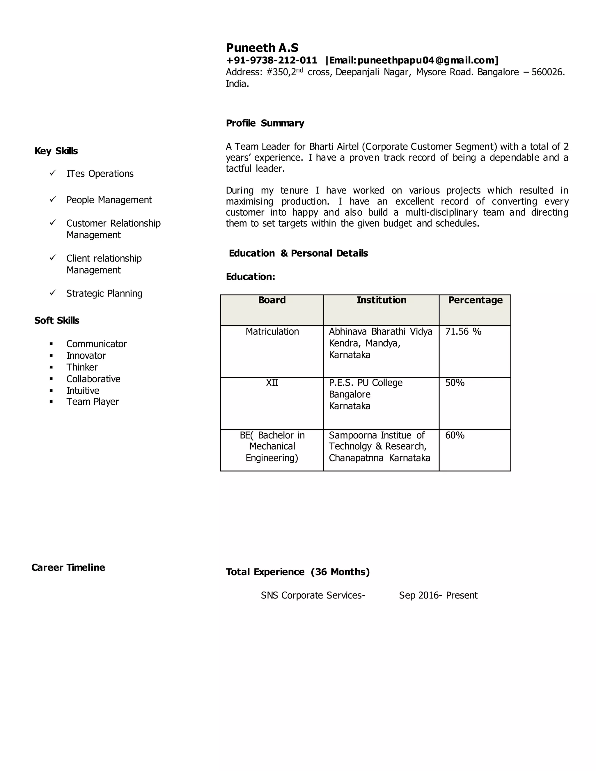 Puneeth resume | PDF