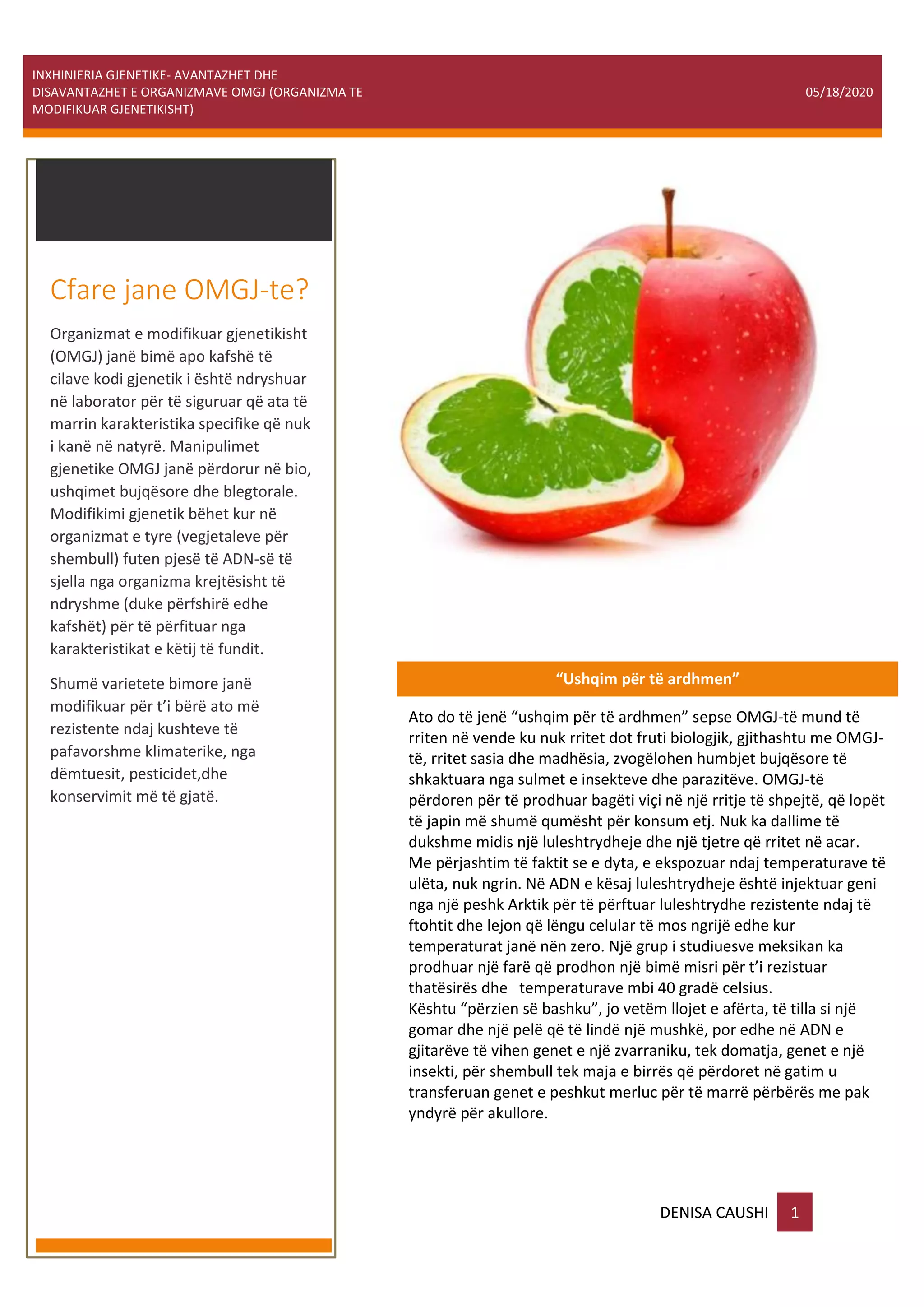 INXHINIERIA GJENETIKE- AVANTAZHET DHE DISAVANTAZHET E ORGANIZMAVE OMGJ ...