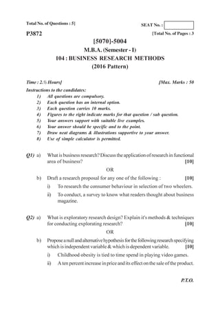 Pune university mba sem 1 question papers 2016 | PDF