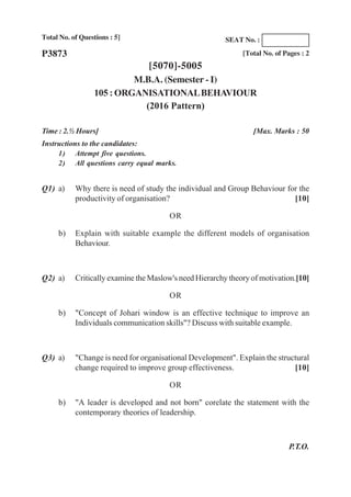 Pune university mba sem 1 question papers 2016 | PDF